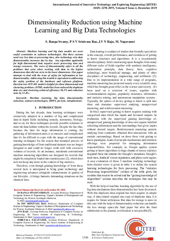 (PDF) Dimensionality Reduction using Machine Learning and Big Data Technologies