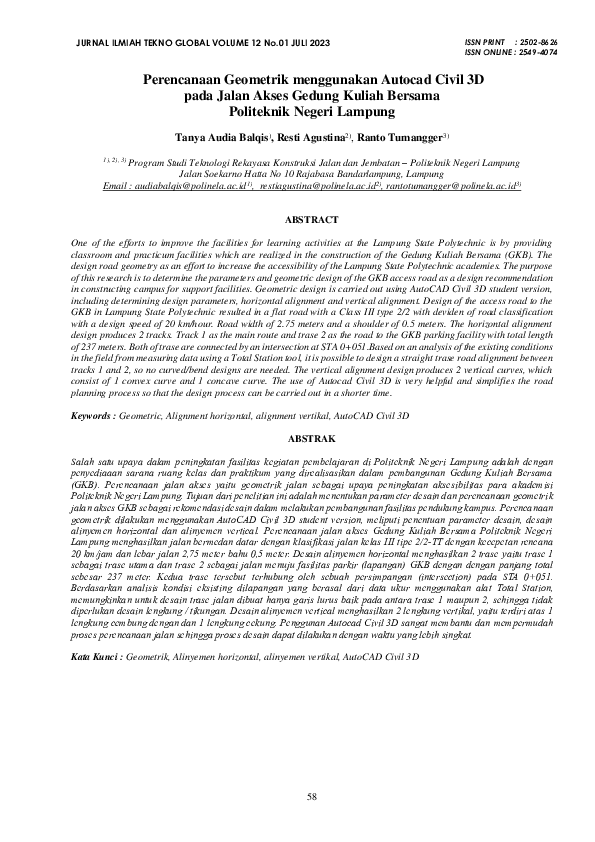 (PDF) Perencanaan Geometrik menggunakan Autocad Civil 3D pada Jalan ...