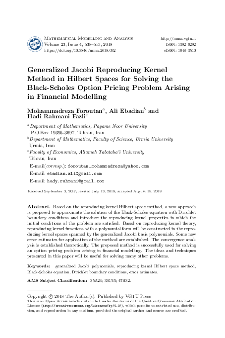 Pdf Generalized Jacobi Reproducing Kernel Method In Hilbert Spaces For Solving The Black