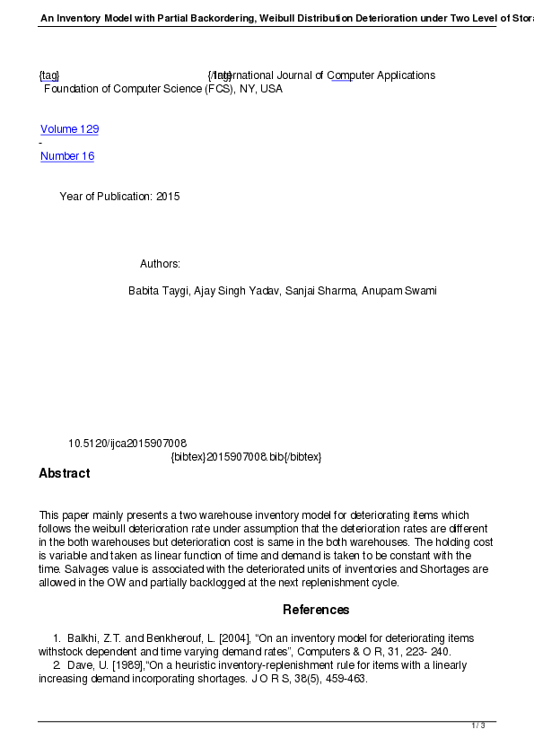 Pdf An Inventory Model With Partial Backordering Weibull Distribution Deterioration Under Two