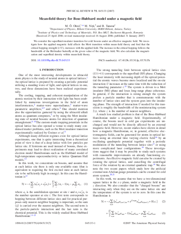 (PDF) Mean-field theory for Bose-Hubbard model under a magnetic field