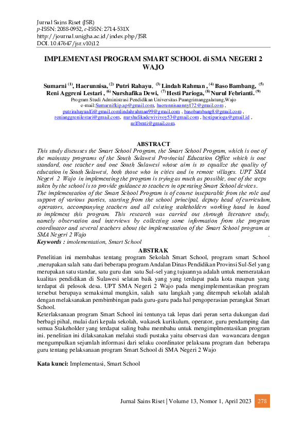 (PDF) Implementasi Program Smart School DI Sma Negeri 2 Wajo