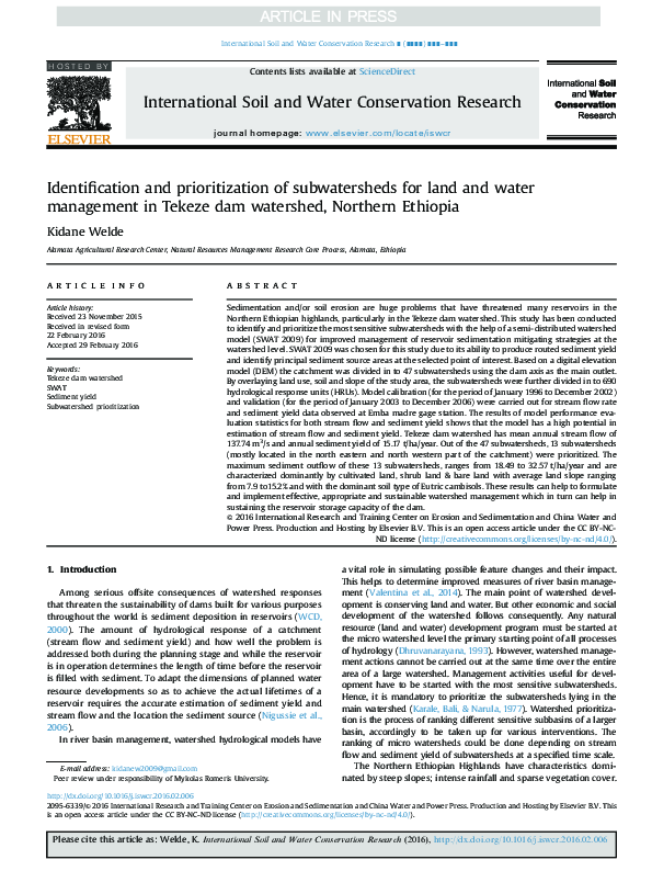 (PDF) Identification and prioritization of subwatersheds for land and ...