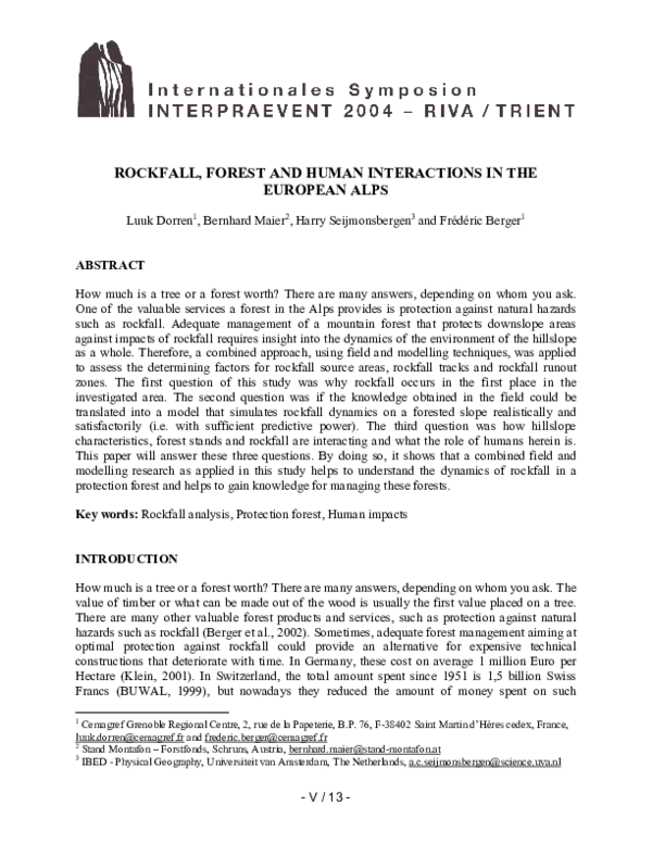 (PDF) Rockfall, forest and human interactions in the European Alps