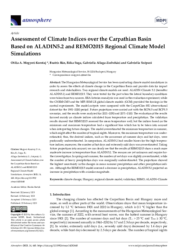 (PDF) Assessment of Climate Indices over the Carpathian Basin Based on ALADIN5.2 and REMO2015 ...