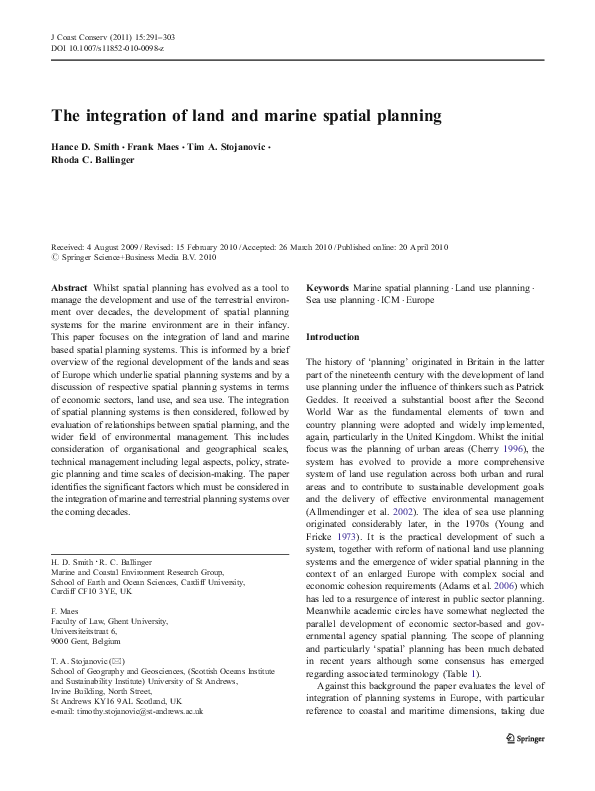 (PDF) The integration of land and marine spatial planning