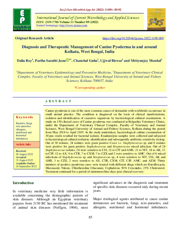 (PDF) Diagnosis and Therapeutic Management of Canine Pyoderma in and ...