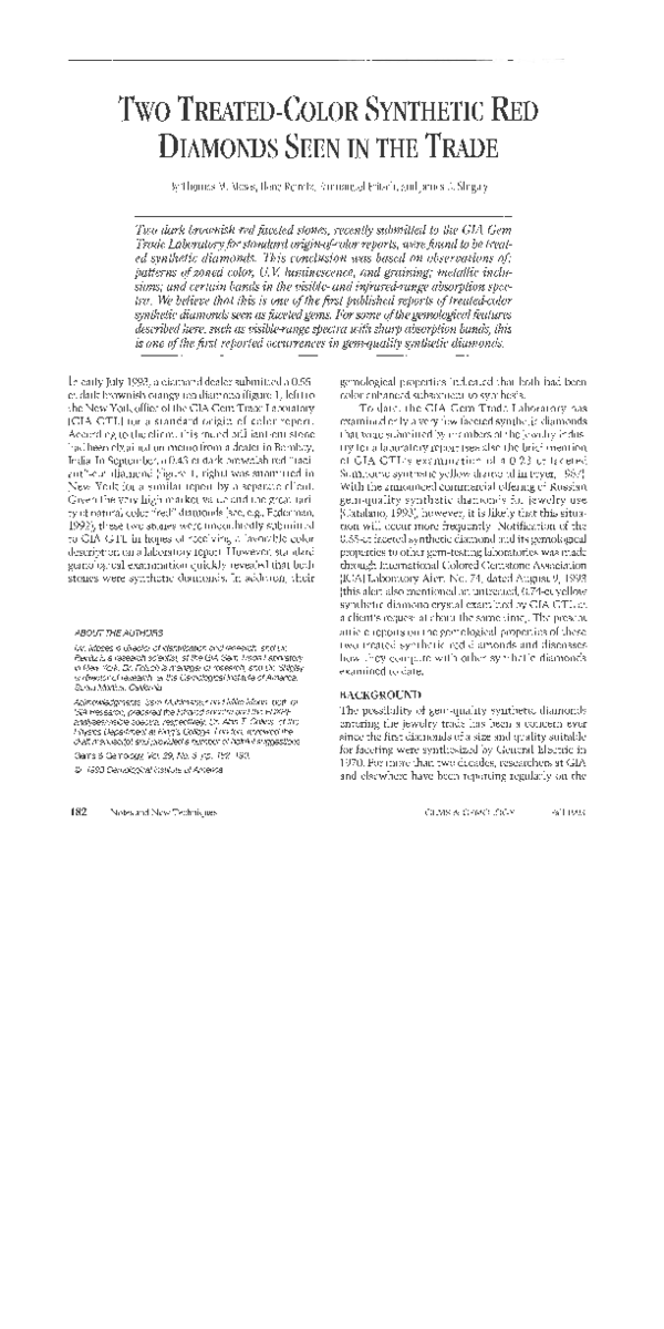 (PDF) Two Treated-Color Synthetic Red Diamonds Seen in the Trade