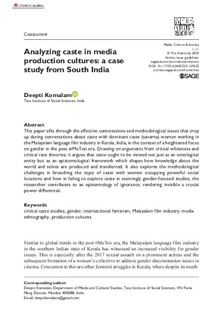 (PDF) Analyzing caste in media production cultures: a case study from ...
