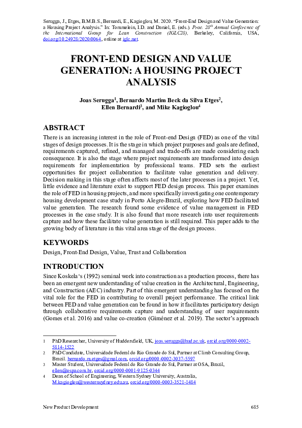 (PDF) Front-End Design and Value Generation: A Housing Project Analysis