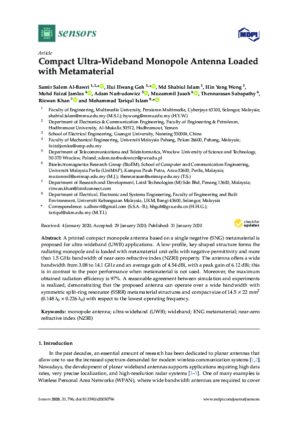 (PDF) Compact Ultra-Wideband Monopole Antenna Loaded with Metamaterial