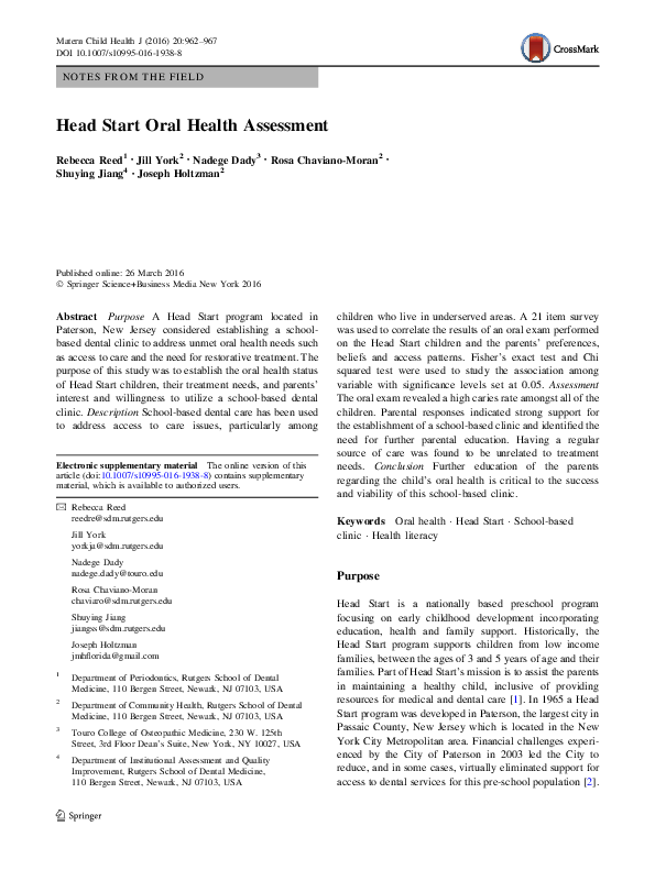 (PDF) Head Start Oral Health Assessment