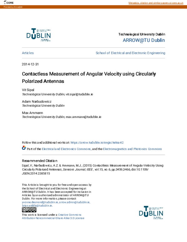 (PDF) Contactless Measurement of Angular Velocity Using Circularly Polarized Antennas
