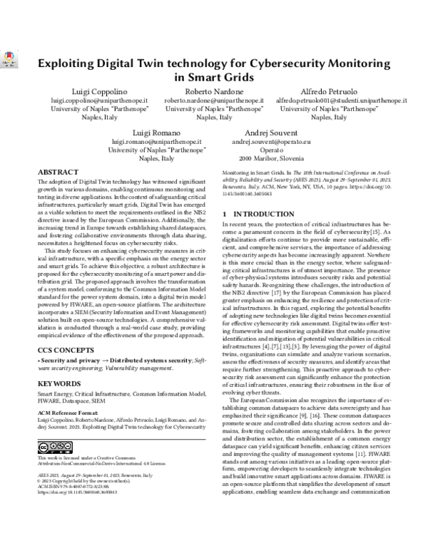 (PDF) Exploiting Digital Twin technology for Cybersecurity Monitoring in Smart Grids