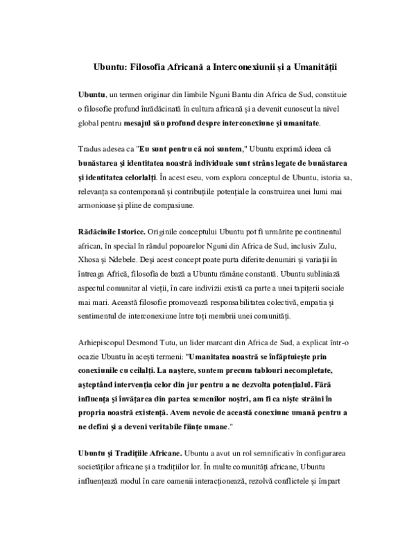(PDF) Ubuntu: Filosofia Africană a Interconexiunii și a Umanității