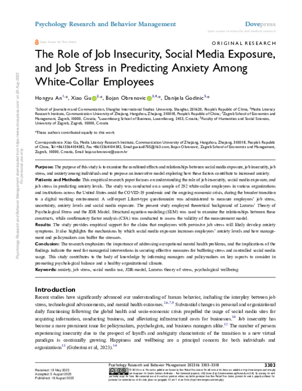 (PDF) The Role of Job Insecurity, Social Media Exposure, and Job Stress ...