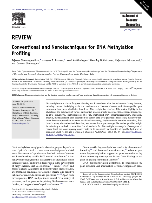 (PDF) Conventional and Nanotechniques for DNA Methylation Profiling