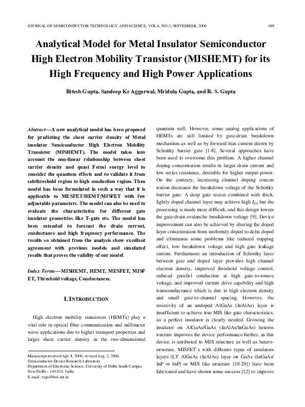 (PDF) Analytical model for metal insulator semiconductor high electron ...