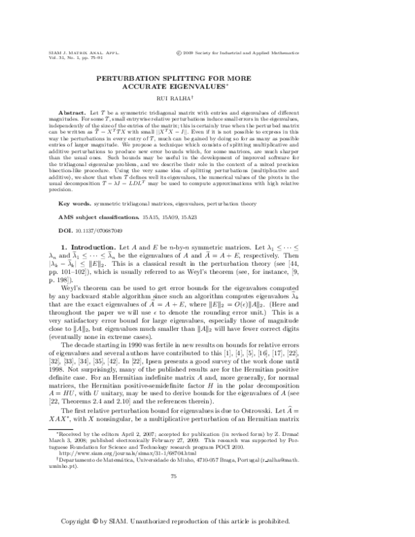 (PDF) Perturbation Splitting for More Accurate Eigenvalues | Rui Ralha - Academia.edu