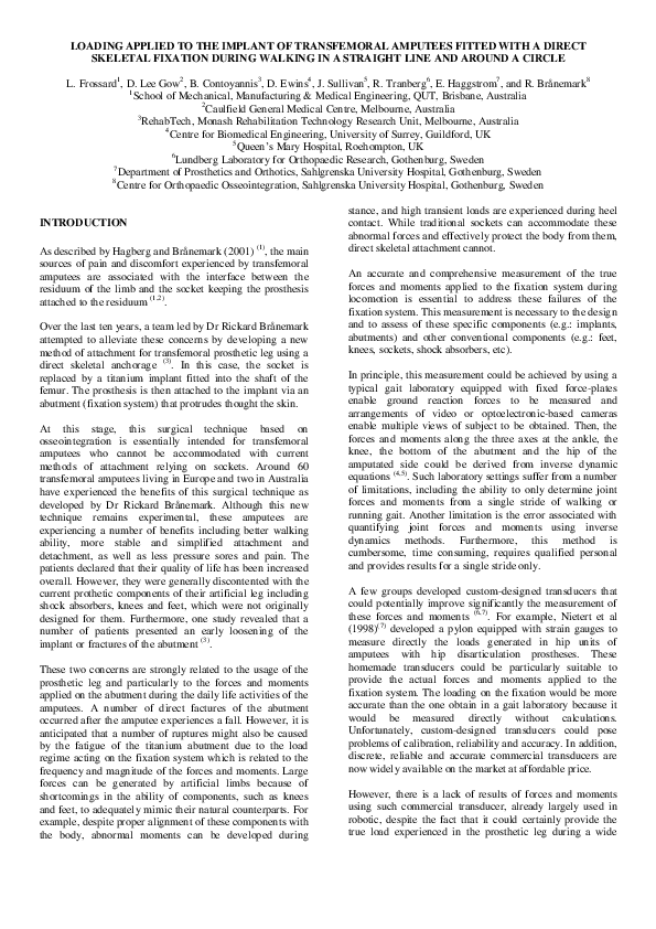 (PDF) Loading applied to the implant of transfemoral amputees fitted with a direct skeletal ...