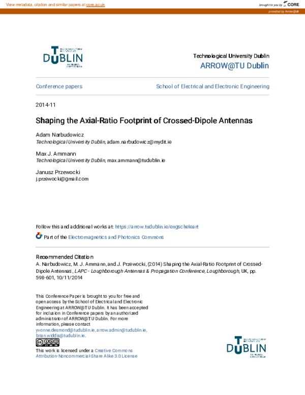(PDF) Shaping the axial-ratio footprint of crossed-dipole antennas