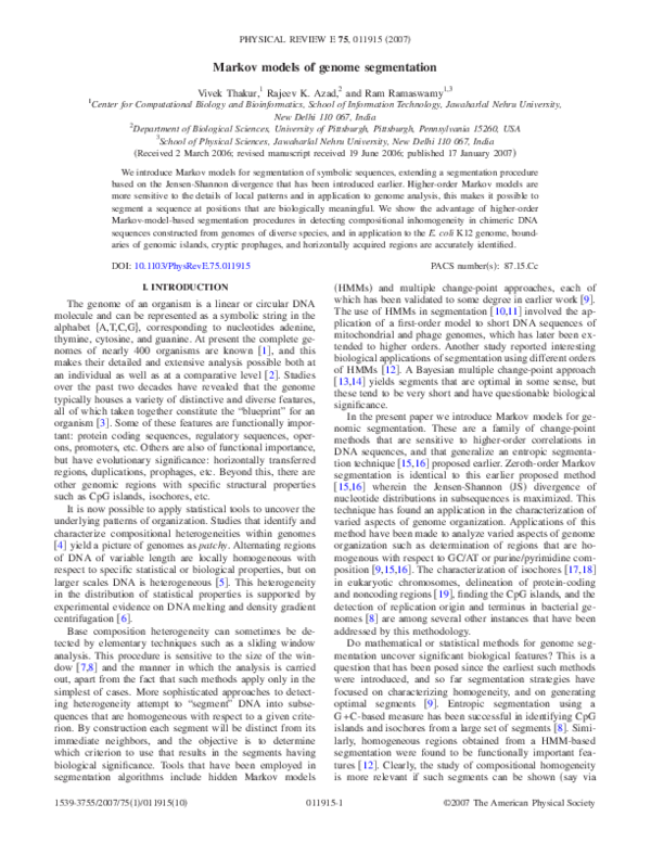 (PDF) Markov models of genome segmentation
