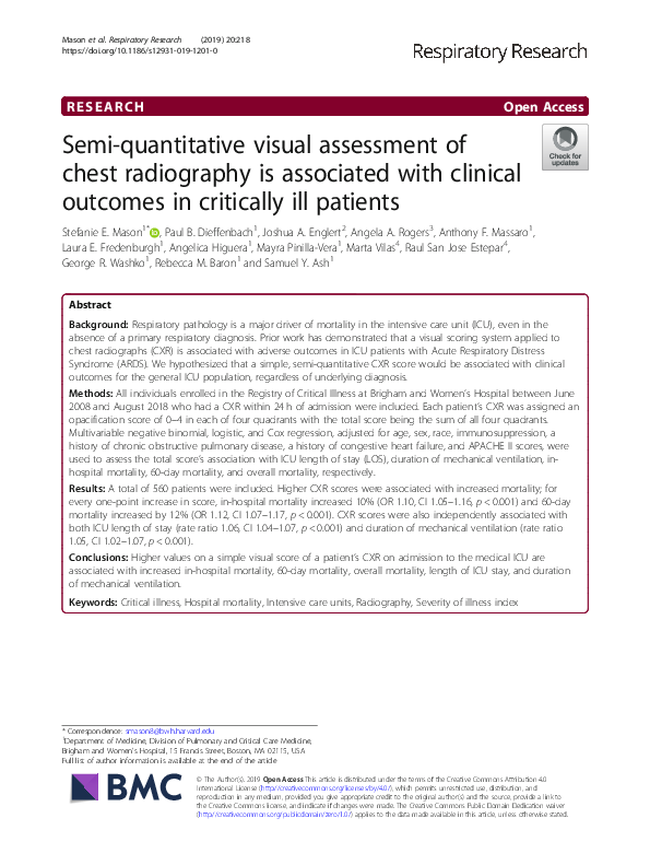 (PDF) A Semi-Quantitative Visual Assessment of Chest Radiography Is ...