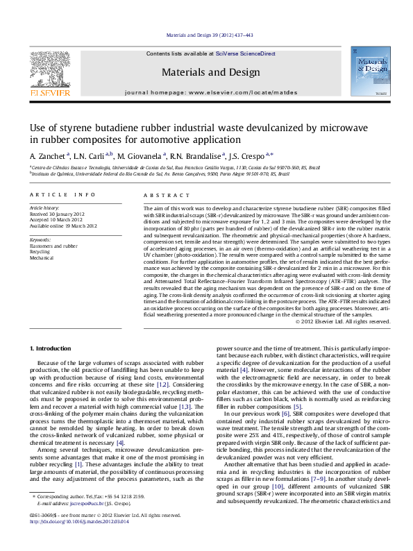 (PDF) Use of styrene butadiene rubber industrial waste devulcanized by microwave in rubber ...