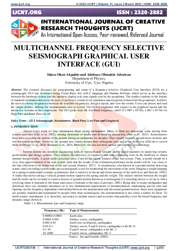 (PDF) MULTICHANNEL FREQUENCY SELECTIVE SEISMOGRAPH GRAPHICAL USER INTERFACE (GUI