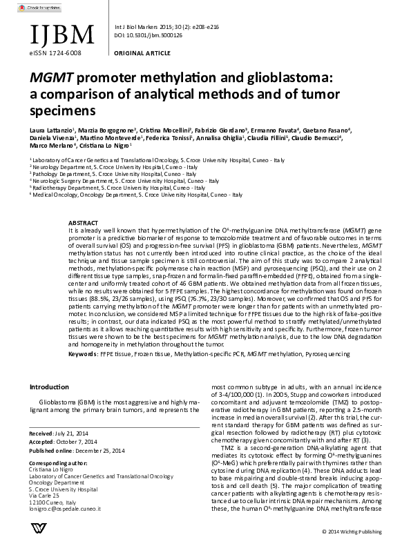 (PDF) MGMT Promoter Methylation and Glioblastoma: A Comparison of ...