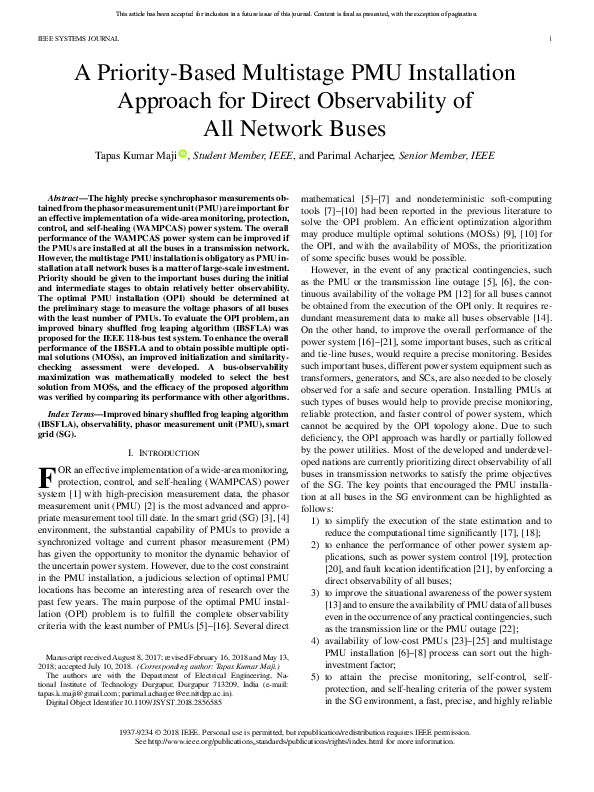 (PDF) A Priority-Based Multistage PMU Installation Approach for Direct ...