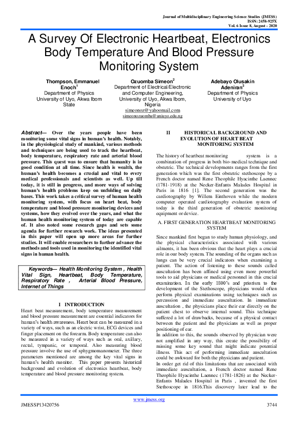 (PDF) A Survey Of Electronic Heartbeat, Electronics Body Temperature ...