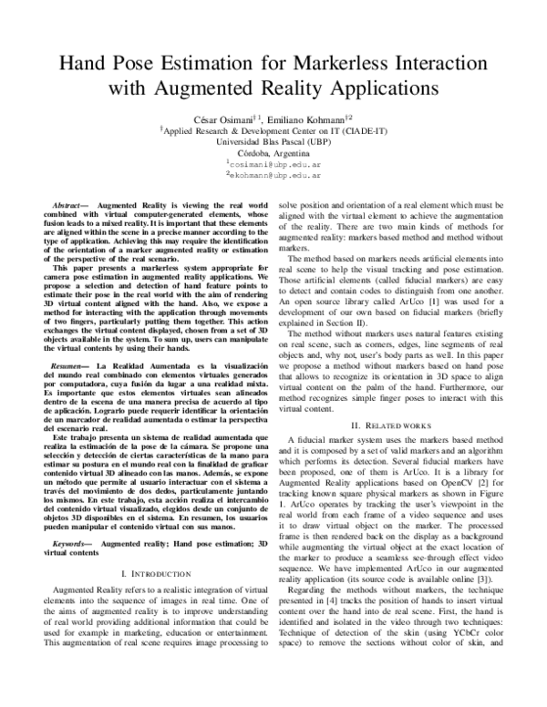 (PDF) Hand Pose Estimation for Markerless Interaction with Augmented Reality Applications ...