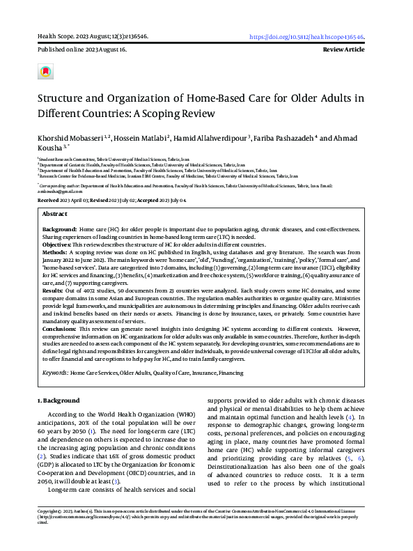(PDF) Structure and Organization of Home-Based Care for Older Adults in Different Countries: A ...
