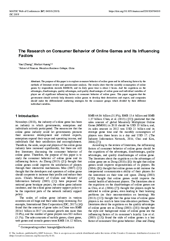 (PDF) The Research on Consumer Behavior of Online Games and Its ...