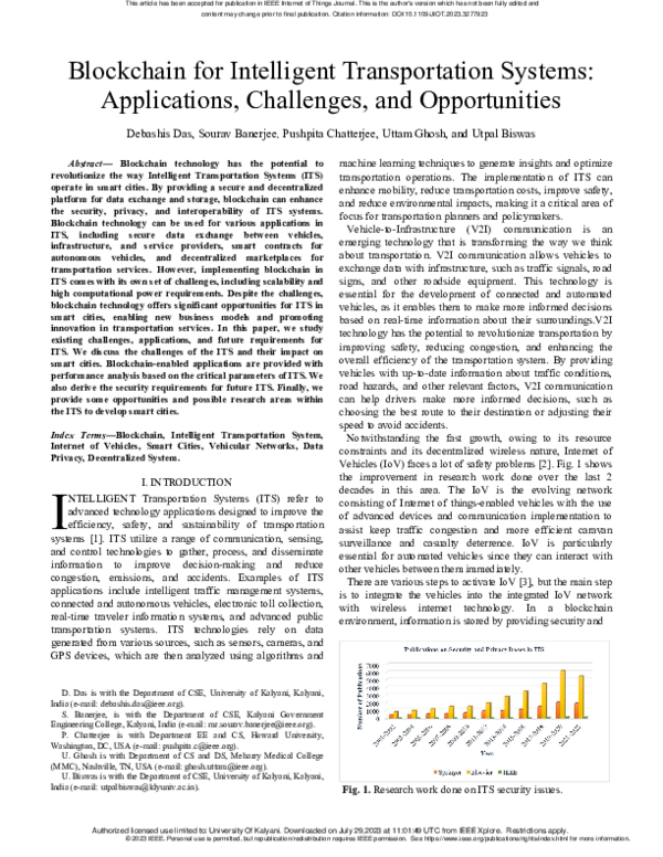 Pdf Blockchain For Intelligent Transportation Systems Applications Challenges And Opportunities