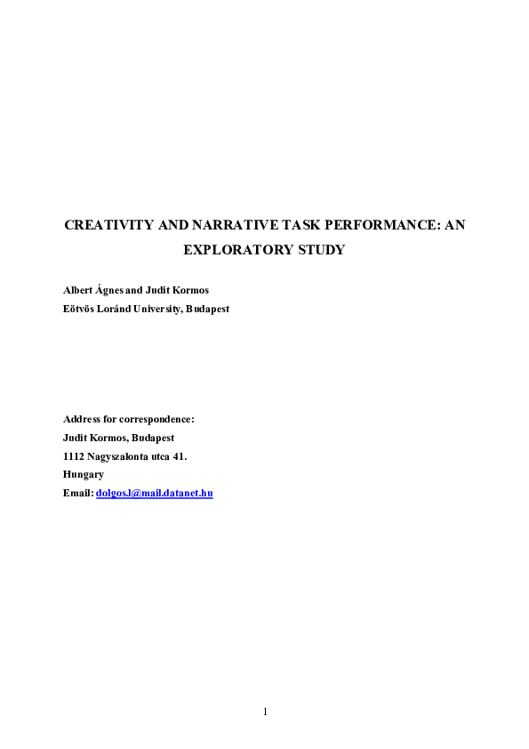 (PDF) Creativity and Narrative Task Performance: An Exploratory Study