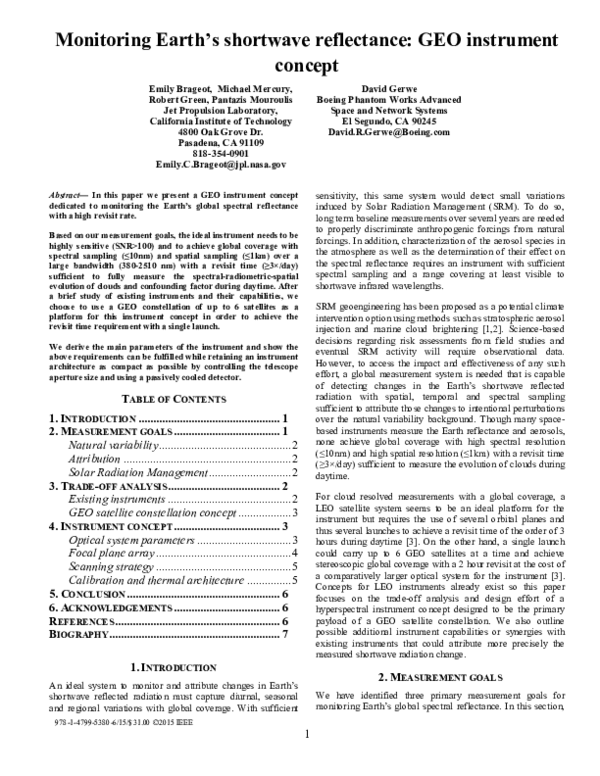 (PDF) Monitoring Earth's shortwave reflectance: GEO instrument concept