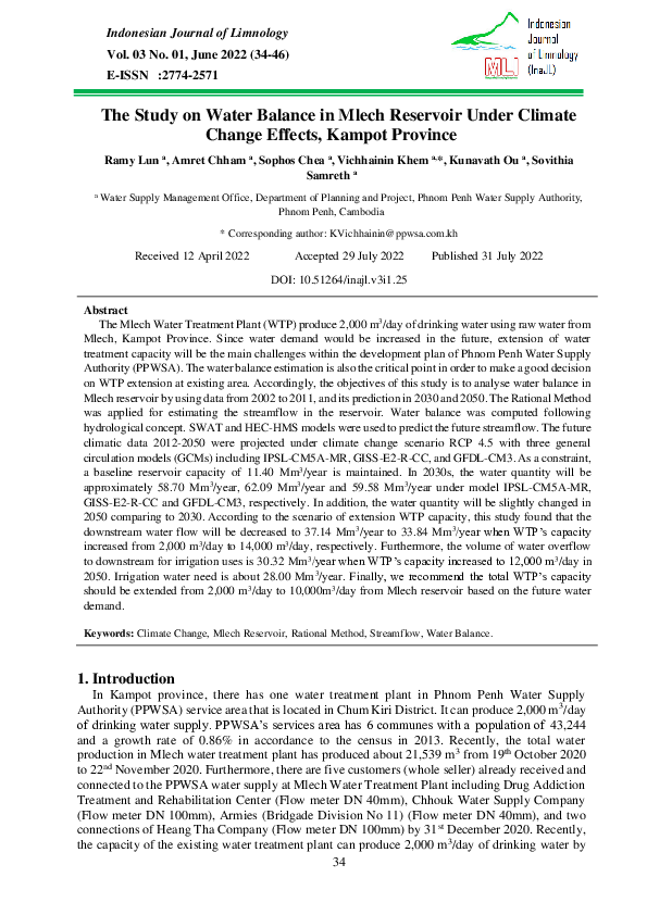 (PDF) The Study on Water Balance in Mlech Reservoir Under Climate ...