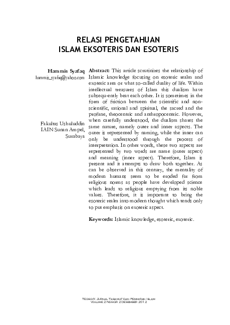 (PDF) Relasi Pengetahuan Islam Eksoteris dan Esoteris