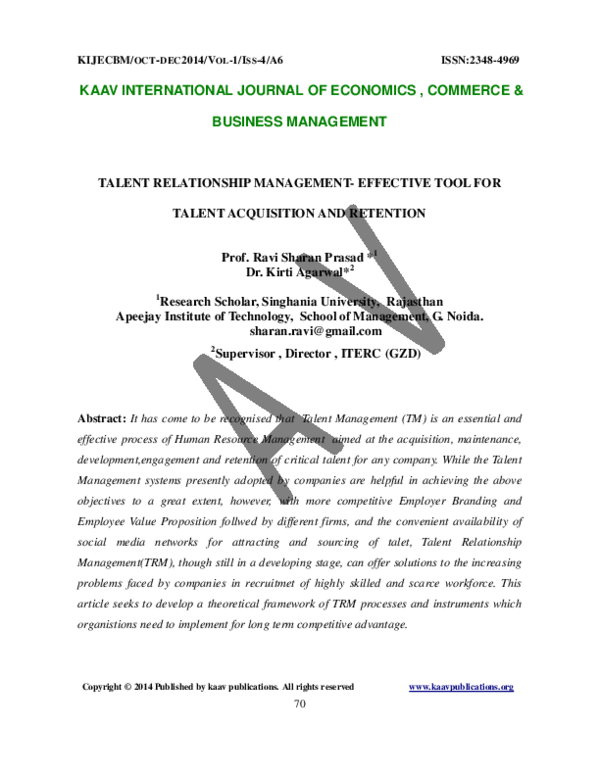 (PDF) TALENT RELATIONSHIP MANAGEMENT- EFFECTIVE TOOL FOR TALENT ...