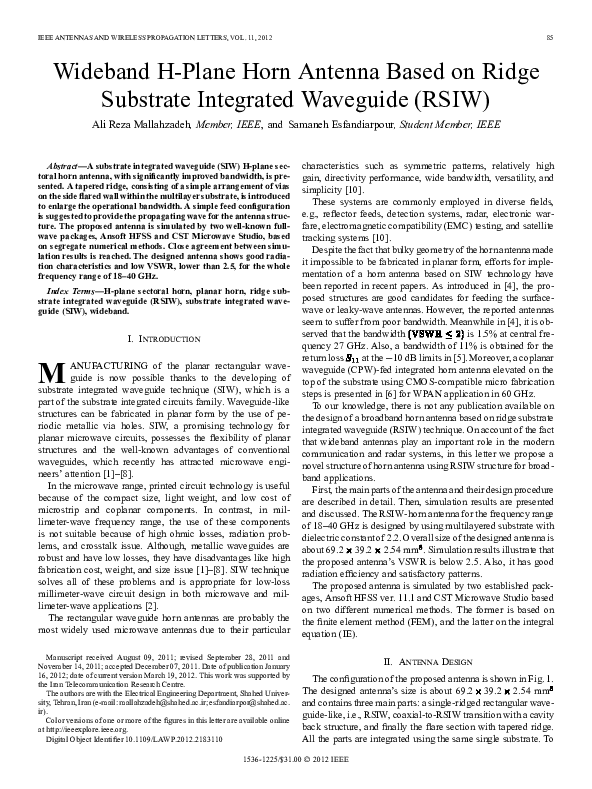 (PDF) Wideband H-Plane Horn Antenna Based on Ridge Substrate Integrated ...