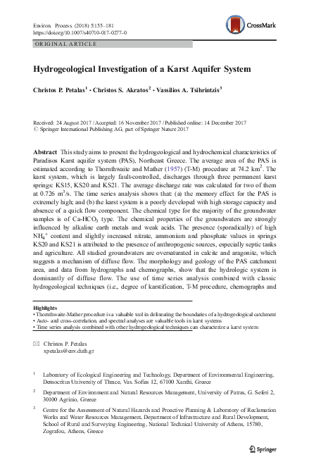 (PDF) Hydrogeological Investigation of a Karst Aquifer System