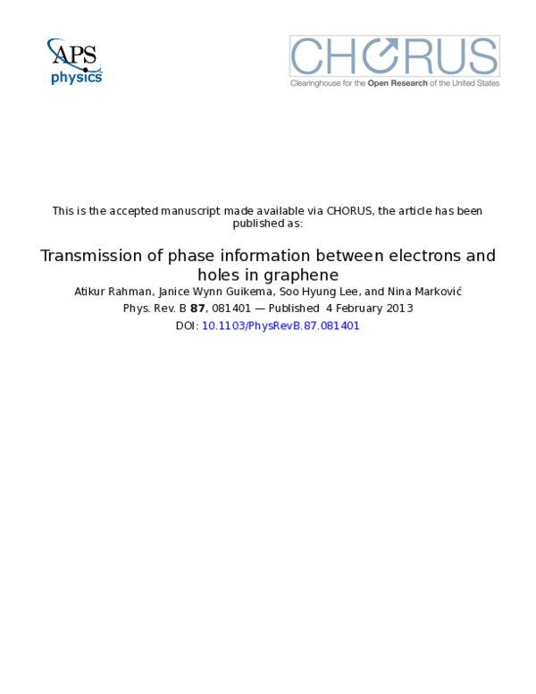 (PDF) Transmission of phase information between electrons and holes in ...