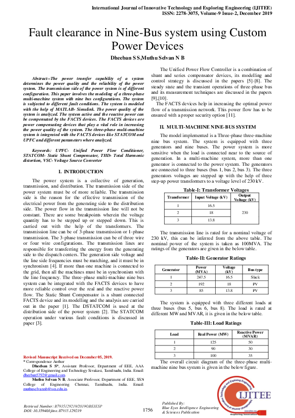 (PDF) Fault clearance in Nine-Bus system using Custom Power Devices
