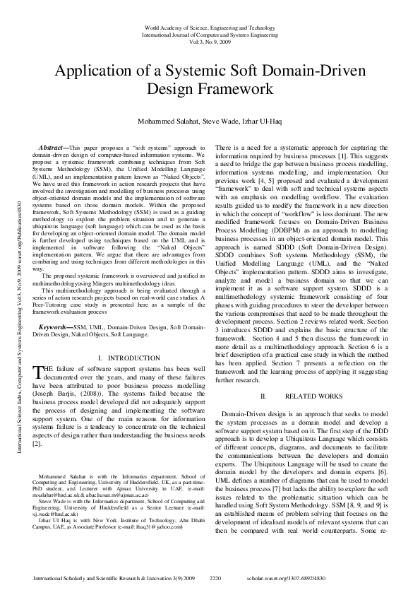 (PDF) Application Of A Systemic Soft Domain-Driven Design Framework | Izhar Ulhaq - Academia.edu