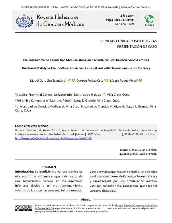 (PDF) Pseudosarcoma de Kaposi tipo Mali unilateral en paciente con ...