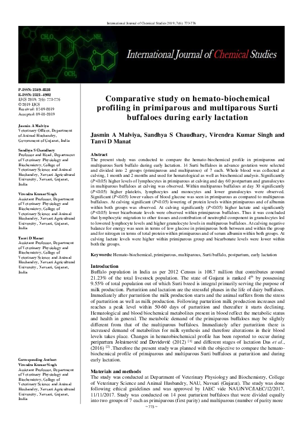 (PDF) Comparative study on hemato-biochemical profiling in primiparous ...