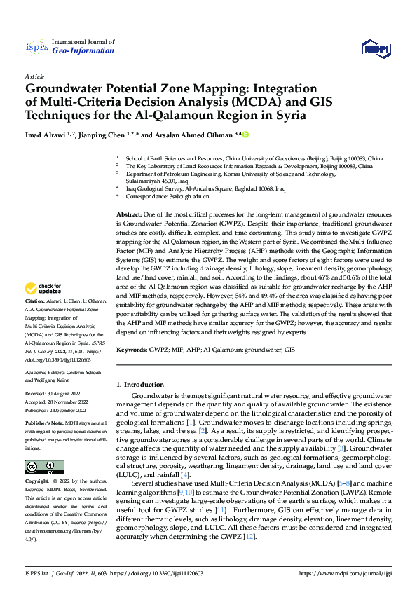 (PDF) Groundwater Potential Zone Mapping: Integration of Multi-Criteria Decision Analysis (MCDA ...