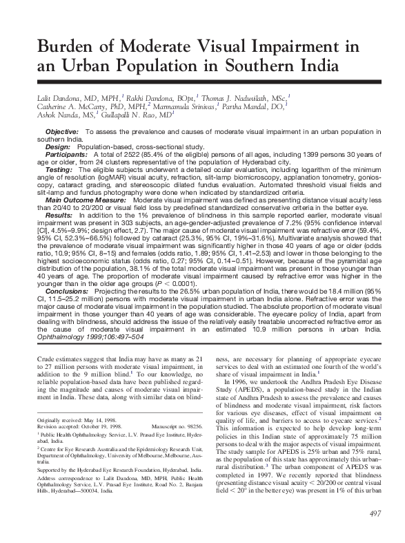 (PDF) Burden of moderate visual impairment in an urban population in ...